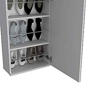 Tuhome Leto Mirror Door Wall Mounted Shoe Rack, 10-Pair Capacity, Light Grey