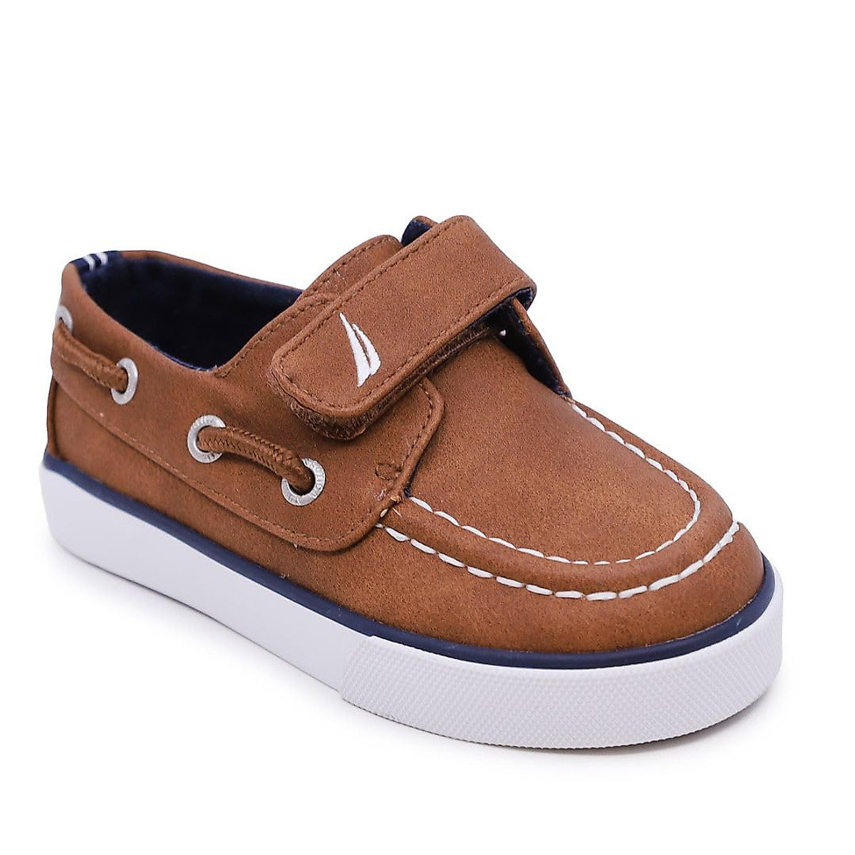 Nautica Kids Boys Loafers Casual One Strap Boat Shoes for Toddler Little Kid-Little River-Tan Pebbled Pu Size-10