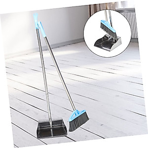Cabilock 2 Sets Stainless Steel Trash Shovel Dustpan Broom Kit Broom Dustpan Garbage Sweeping Tool Pet Poop Tray Cleaning Dustpan Kit Office Household Stainless Steel + Plastic Floor Brush