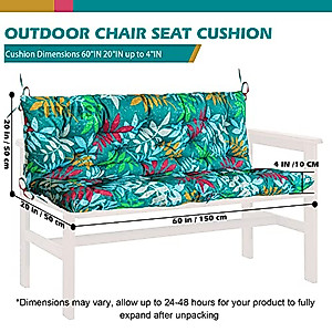 Swing Cushion Replacement, Thick Garden Bench Seat Cushion with Backrest, Sofa Seat Cushion Cover, Waterproof Mattress for Indoor Outdoor Bench for 2-3 Seater (Green Flower, 40 x 60 inch)