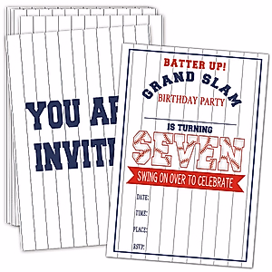 ukebobo 7th Birthday Party Invitations with Envelopes – Batter Up Baseball Party Invitations, Baseball Party Decorations– 20 Cards With Envelopes（bq-07）