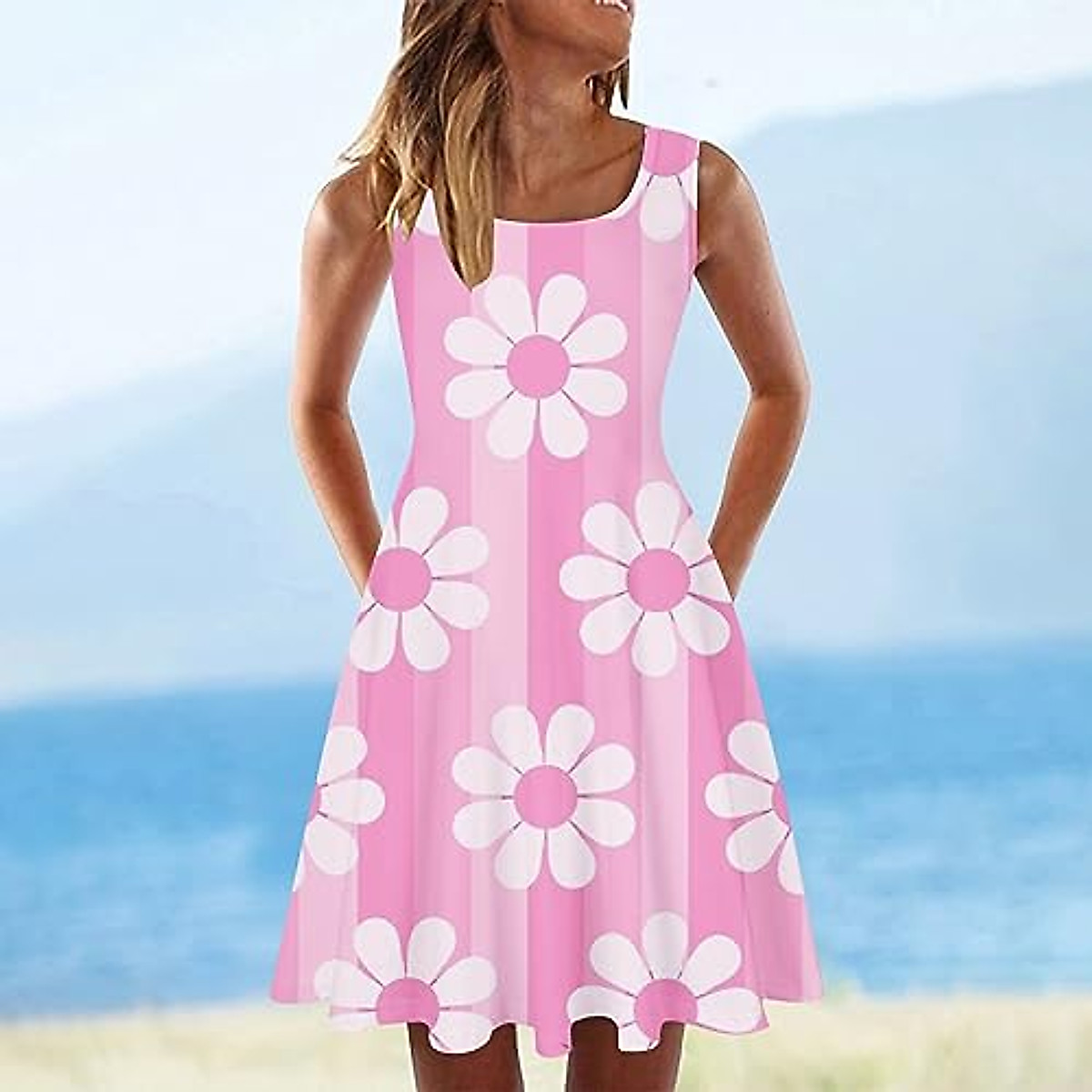 Pink Summer Dress for Women Pink Womens Dress Sexy Summer Dresses for Women Pink and White Checkered Dress Pink Going Out Dress Vestidos De Verano para Mujer 2023 Amazon Shopping Online Website