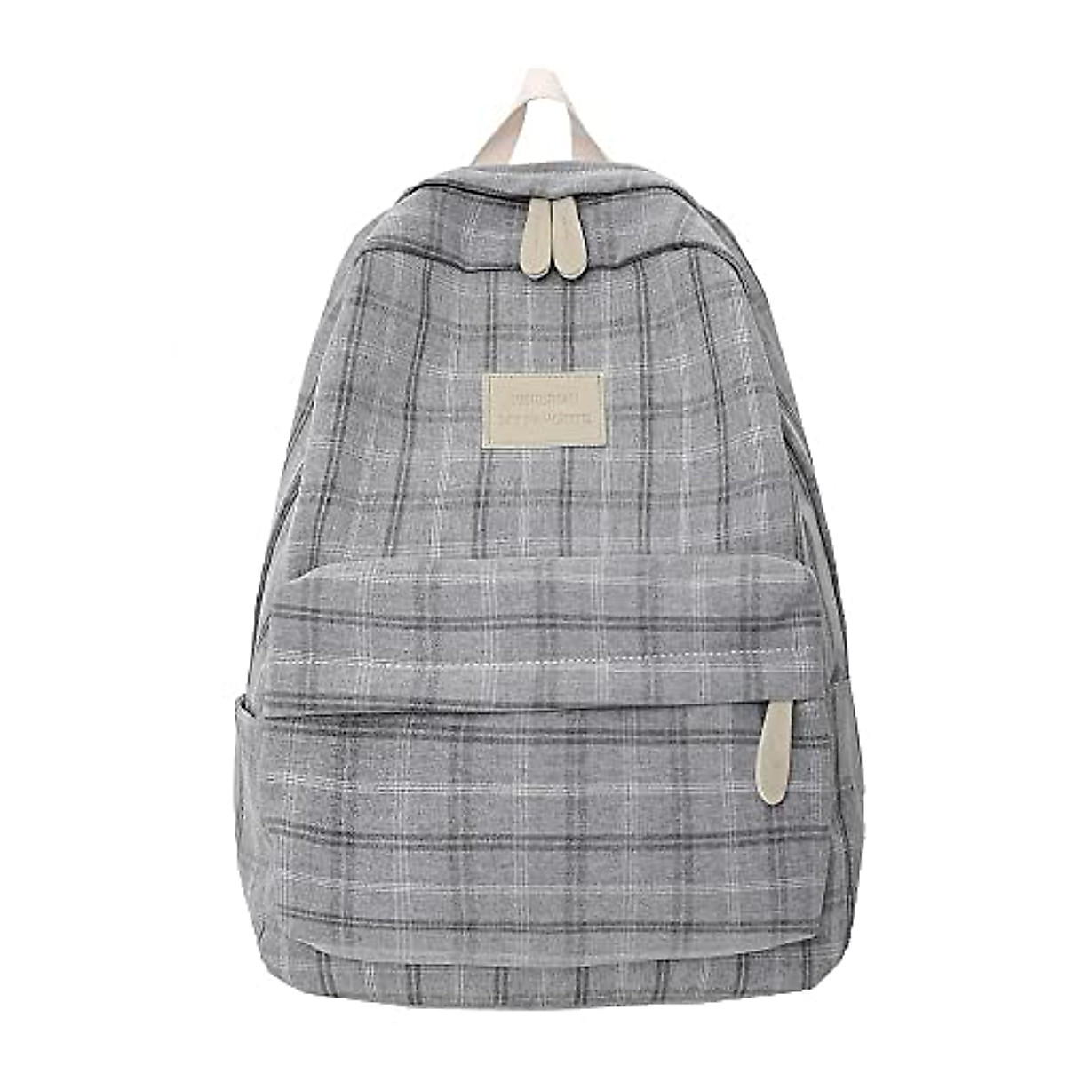 AONUOWE Light Academia Aesthetic Backpack Plaid Preppy Backpack Teen Girls Back to School Supplies Checkered Bookbags (Light Grey)
