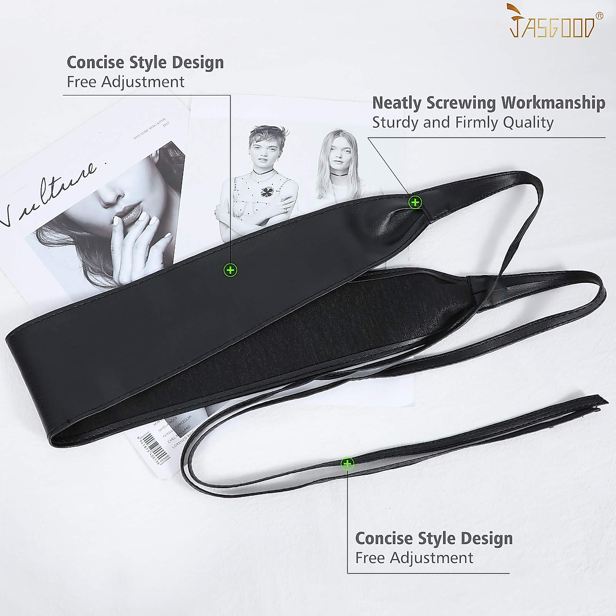 JASGOOD Women Fashion Leather Obi Belt- Plus Size Black Wide Fashion Wrap Waist Belt for Ladies,Black,Fit Waist Size 32-37 Inch