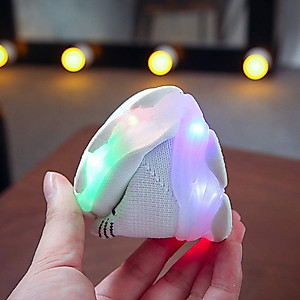 IWIHMIV Boys Luminous Shoes Kids Athletic Tennis Shoe Breathable Lightweight Slip on Sports Knit High-top Sport Shoes（a4-White,7