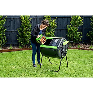 Amazon Exclusive Combo - 48 Gallon Compost Tumbler with Compost Cart, 9 Liter Compost bin, 3 Rolls of Corn Bags and Plant Caddy