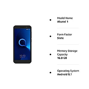 Alcatel 1 (16GB) 5.0" Full View Display, Removable Battery, FM Radio, Dual SIM GSM Unlocked US & Global 4G LTE International Version 5033E (Bluish Black)