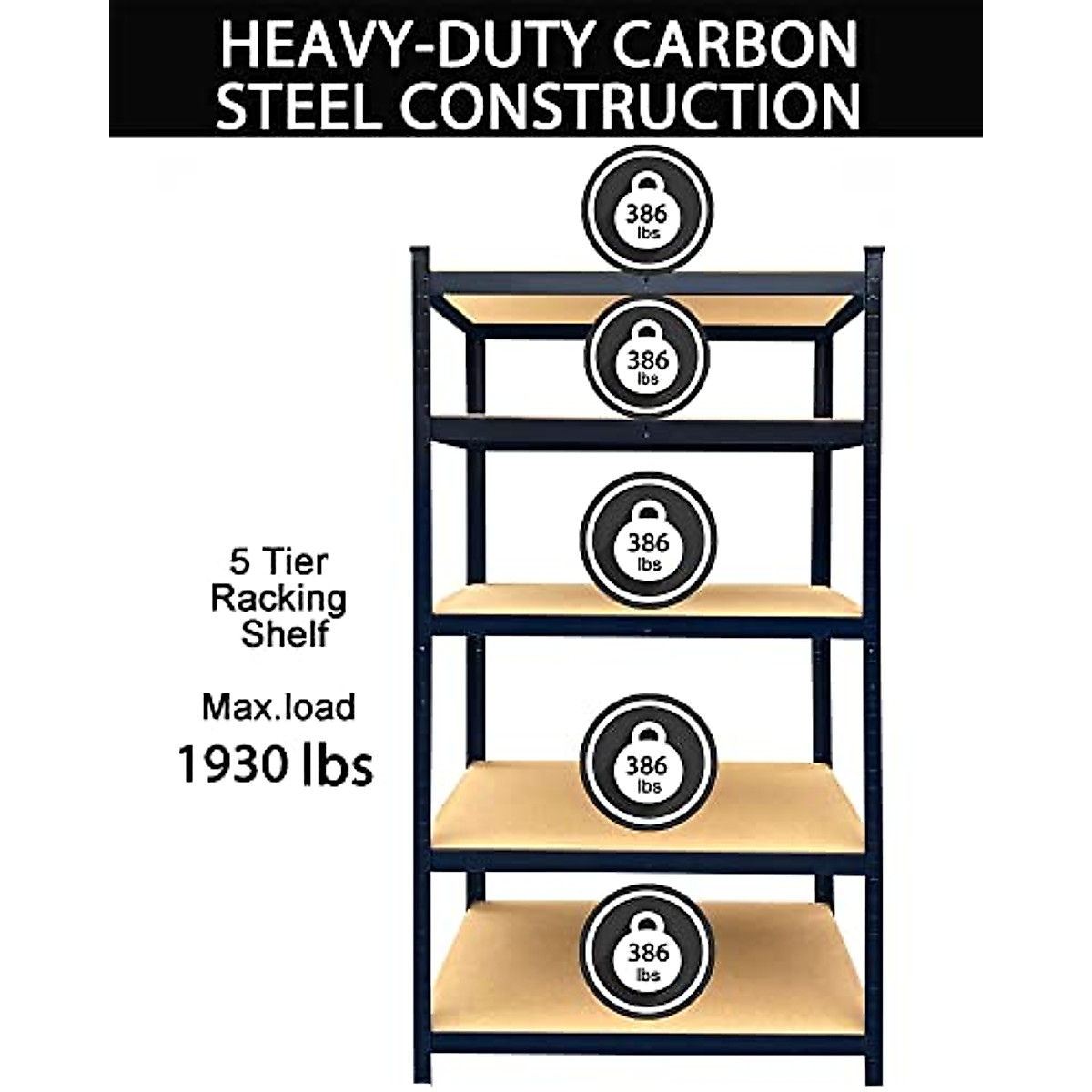 Standing Shelving Adjustable Height Non-Slip Feet Separable Rack Shed Storage Shelves Unit Adjustable Height Non-Slip Feet Separable Rack Unit 66.1"x29.5"x11.8" BLACK 5 Tier (386lb Per Shelf) 1930lb