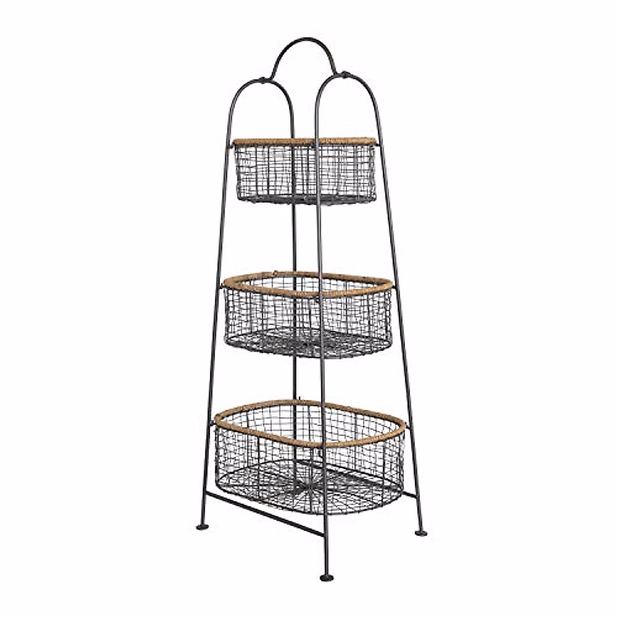 Creative Co-Op Metal & Rattan 3-Tier Removable Baskets Stand, Black