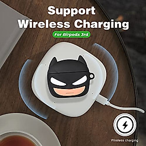 Mulafnxal Case for Airpods 3 3rd Generation Cute Soft Silicone 3D Funny Fun Character for Air pod 3 (2021) Cover Kawaii Designer Cartoon Ring Kits Cases for Kids Boys Girls Teen (Black Batmen)