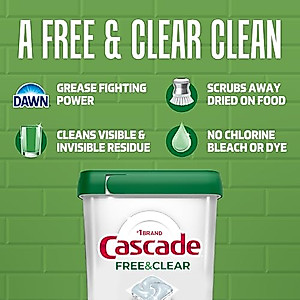Cascade Free & Clear Dishwasher Pods, Dishwasher Detergent, Dish Detergent Soap, Lemon Essence, 47 Count