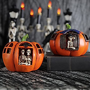Halloween Resin Pumpkin Lanterns, Desktop Led Skull Lights, Outdoor and Indoor Holiday Party Decorations, Garden, Garden and Terrace Home Decoration (2 Pieces)