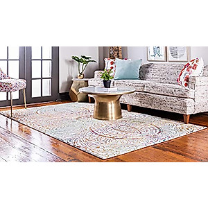 Unique Loom Lyon Collection Colorful Abstract Floral Rainbow Gradient Area Rug, 4 x 6 Feet, Ivory/Pink