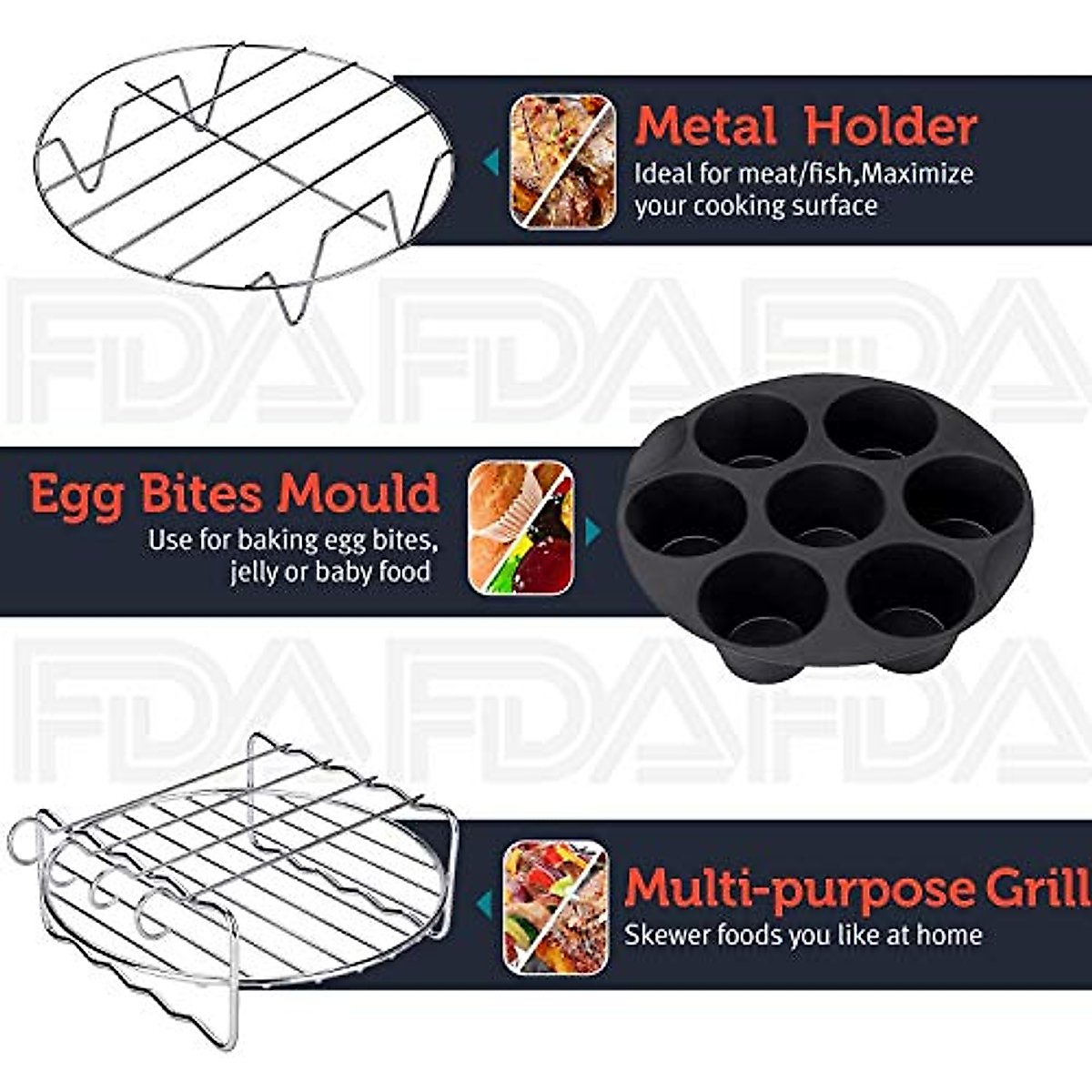 Ultrean Air Fryer Accessories, Set of 6 Fit All 5.8Qt, 6Qt Air Fryers, BPA Free, Non-Stick, Dishwasher Safe, XL