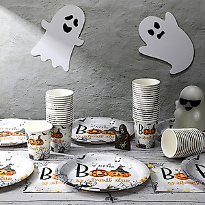 Hushee 200 Pcs Halloween a Little Boo Is Almost Due Baby Shower Paper Plates Napkins Cups Baby Shower Party Supplies Tableware Set Disposable Cup Napkin for 50 Guest Party Decoration
