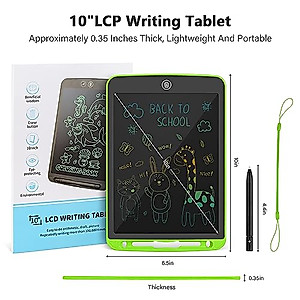 LCD Writing Tablet for Toddlers - 10 Inch Colorful Erasable Doodle Board - Reusable Electronic Painting Pad - Drawing Tablet- Educational Learning Toy for Boys and Girls Kids Ages 3-6 Year Old(Green)