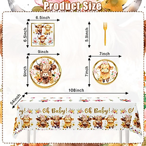 Yingoto 148pcs Brown Cow Baby Shower Decorations Tableware Set for 20 Guests, Cowboy Cowgirl Baby Shower includes Brown Cow glitter Banner Hanging Swirls Plates Napkins Cup Fork Straw and Tablecloth