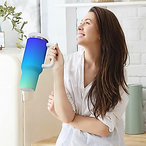 MCHIVER Blue Gradient 40 oz Tumbler with Handle and Straw Stainless Steel Vacuum Water Bottle Leak-proof Travel Coffee Mug Thermos Water Bottle for Home Office Car