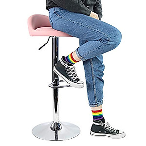 KKTONER PU Leather Round Bar Stool with Back Rest Height Adjustable Swivel Pub Chair Home Kitchen Bar stools Backless Stool with Footrest (Pink)