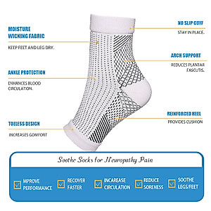 Neuropathy Socks for Women, 6Pairs Soothe Compression Socks for Neuropathy Pain, Ankle Brace Plantar Fasciitis Swelling Relief (L/XL)
