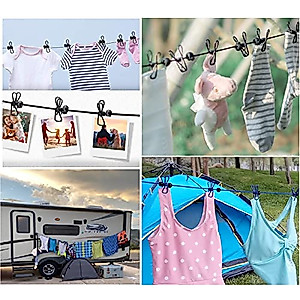 XINHUISHQZ Portable Clothesline with 12 Clothespins, Windproof Travel Clothesline Stretchy Retractable Elastic Laundry Clothes Line for Backyard, Hotel, Outdoor and Indoor Use (1Pack Black)