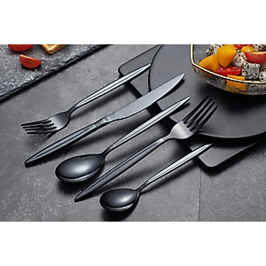 20 Piece Black Silverware Set, Stainless Steel Flatware Set, Titanium Black Cutlery Set, Service Set for 4 (Shiny Black)
