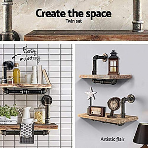 Industrial Pipe Shelf 2 Layer Pipe Design Rustic Wood Ladder Bookshelf DIY Wall Shelving