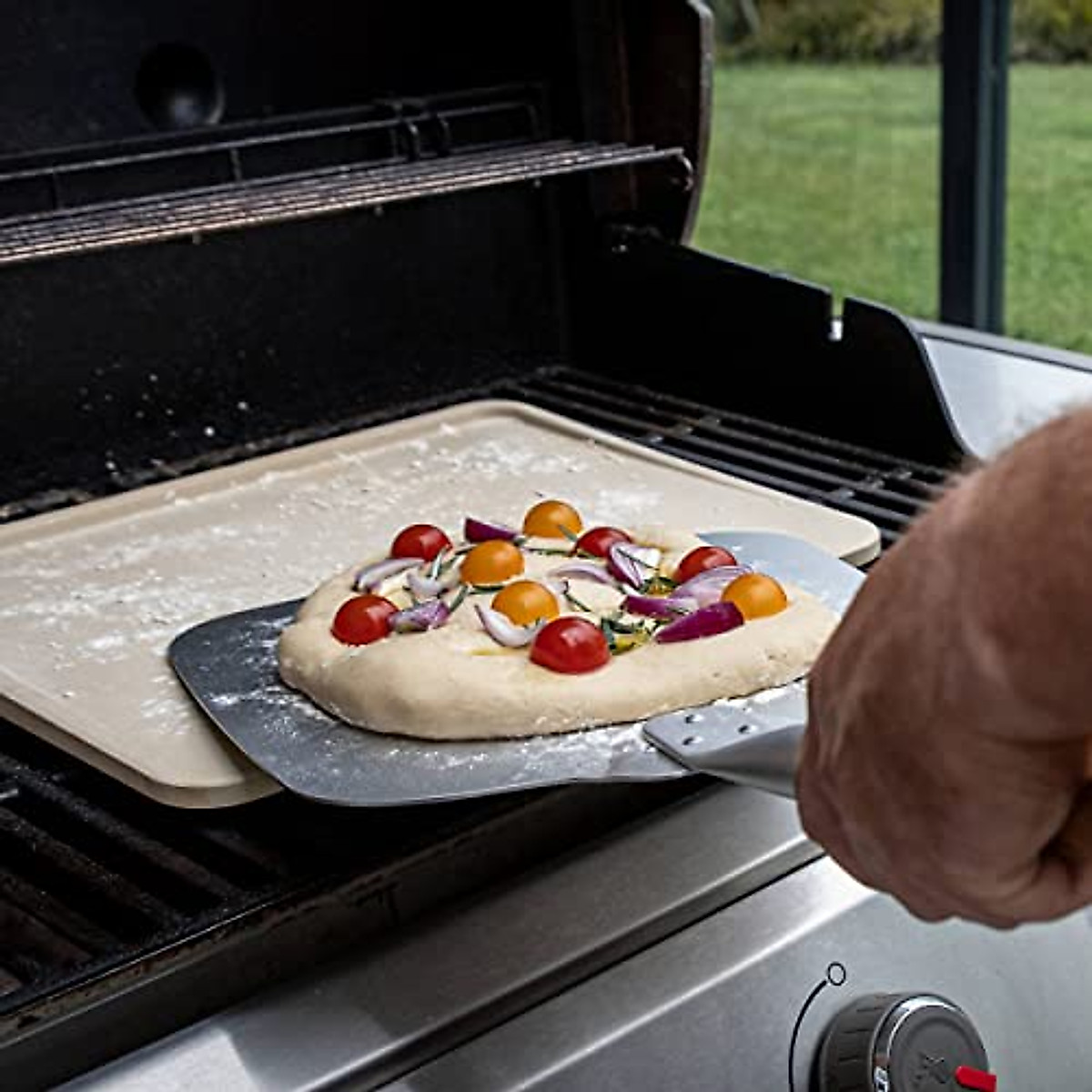 Boska Pizza Stone Plate Deluxe - Best for Oven, BBQ, and Grill - Natural Non-Toxic and Non-Stick Surface - Thermal Shock Resistant Cooking Stone - Heavy Duty Ceramic Cookware