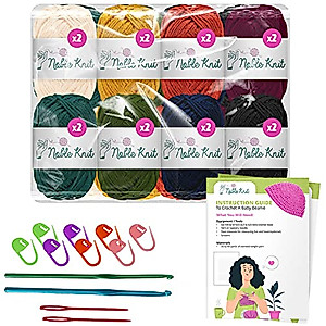 Noble Knit Acrylic Yarn for Crocheting | Amigurumi Crochet Kit for Beginners Kid Adults | 16 Skeins 20g 3 DK (Light) Yarn for Knitting, Crochet Yarn Set with 2 Hooks, 2 Needles, 8 Stitch Markers