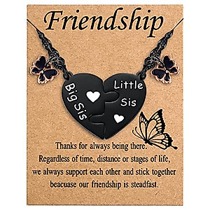 Big Sister and Little Sister Matching Heart Necklace Set for 2, Best Friends Jewelry for 2 Teen Girls Bestie, Friendship BFF Necklaces for Valentines Day Birthday Christmas