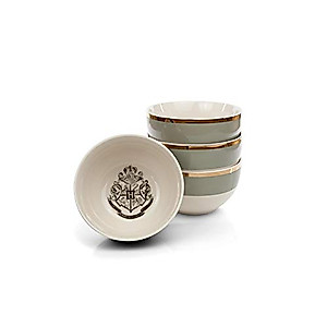 Harry Potter Hogwarts Emblem White & Grey Ceramic Bowl Collection | Featuring The Hogwarts School Crest | Set of 4 Identical Bowls
