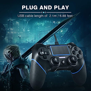 ORDA Wired Controller Compatible with PC,with Motion Motors,Mini LED Indicator and Anti-Slip Design -Blue
