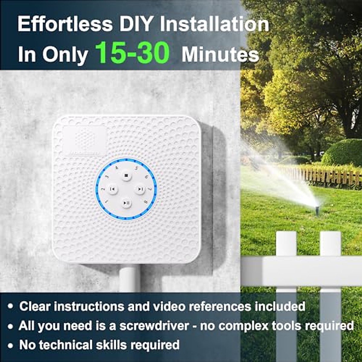 ImoLaza Smart Sprinkler Controller Evapotranspiration Master: 8 Zones WiFi Irrigation Controller with Automated Watering and App Control, Save Water Through Rain, Freeze, Wind and Saturation Skip