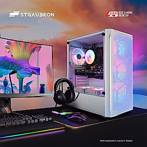 STGAubron Gaming PC Computer Desktop, GeForce GTX 1660 Ti 6G, Intel Core I7 up to 3.9 GHz, 16G RAM, 512G SSD, WiFi, BT 5.0, RGB Fan x 6, RGB BT Sound Bar, Windows 10 Home, White