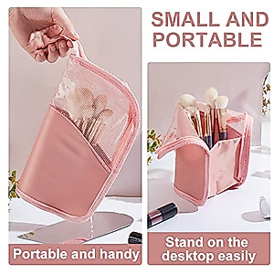 PH PandaHall 1pc Makeup Brushes Travel Case Pink Makeup Brush Holder Portable Cosmetic Bag Storage Organizer Foldable Makeup Organizer Bag with Zipper for Travel Bathroom Brush Lip Gloss
