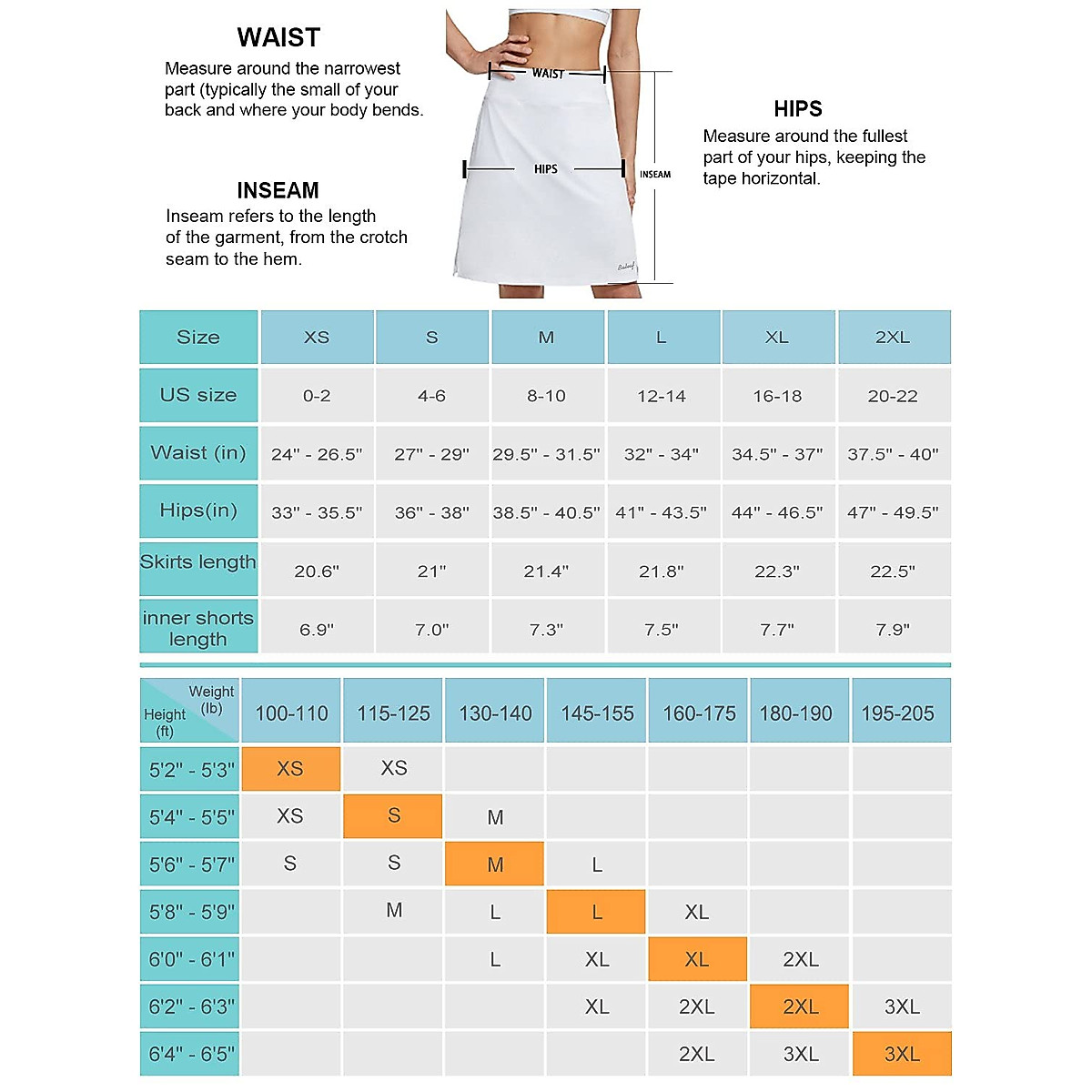 BALEAF Women's 20" Golf Skirts Knee Length Skorts Athletic Modest Long Acitive Casual Pockets UV Protection White XXL