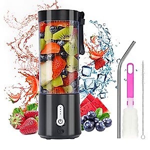 Portable Blender for Shakes and Smoothies, 15oz Mini Blender USB Rechargeable Personal Blender with 6 Blades Blender Cup for Fresh Juices, Milkshake, Smoothies/ice, Salad Dressing, Baby Food (Black)