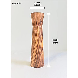 Olive Wood Mills with a Ceramic Mechanism, Grinder (Salt, Pepper, Coffee, Dried Herbs and Many Spices), Beige, 9x6.5 INCH