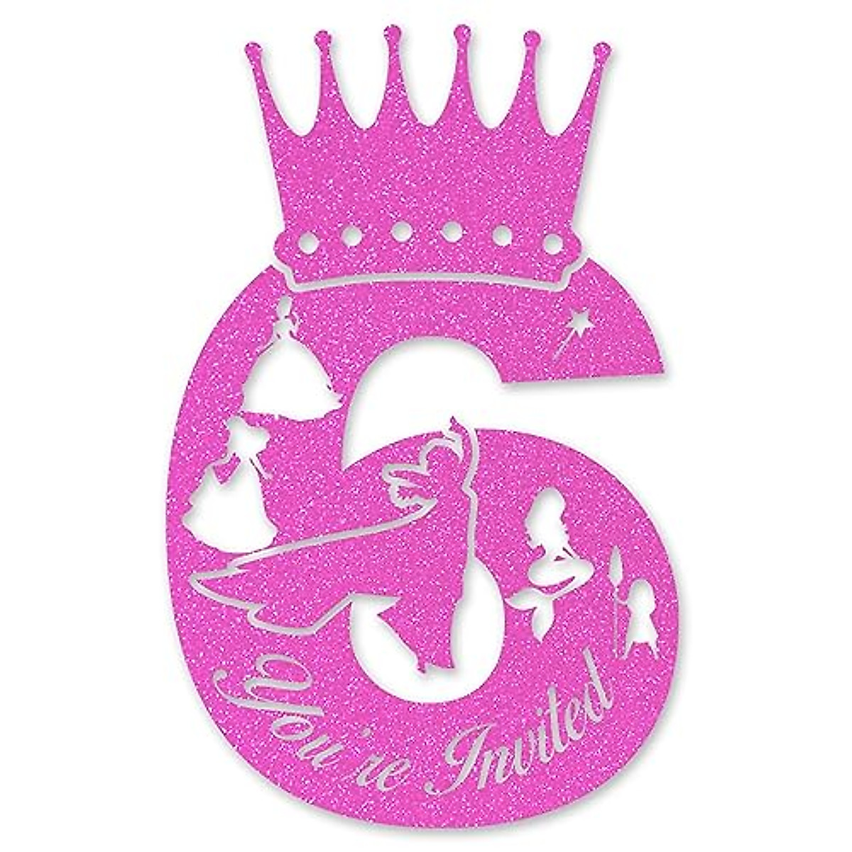 brayqu Princesses 6th Birthday Party Invitations Girl Pink Glitter Princess 6 Year Old Girls Birthday Shaped Invitations Fill-in Sixth Birthday Invites (20 Invitation Cards with Envelopes)