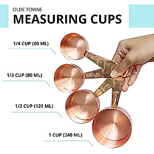 MEKBOK stainless steel measuring cup and spoon set (9-piece set) 4 cups and 5 spoons, copper-plated stainless steel, dry measuring cup, stainless steel and liquid metal measuring cup