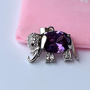 WIBERN Good Luck Memorial Keeps 18K White Gold Plated Purple Shine Crystal CZ Elephant Pendant Women Dainty Necklace Noble Jewerly (Purple)