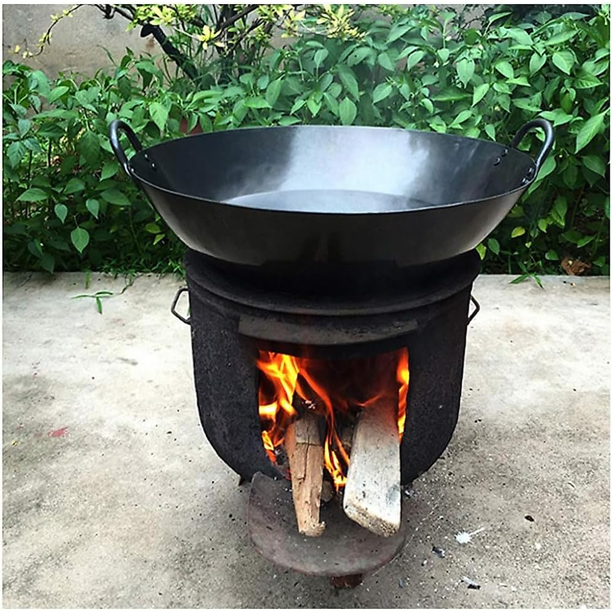 18 inch Cast Iron Wok, Chinese Style Wok, Traditional Hand Hammered Pot, with Cover and 2 Pot Ear, Does not Rust-41cm (41cm)