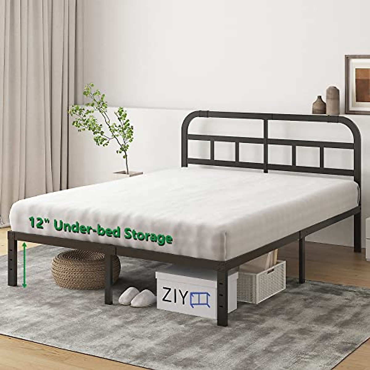 ZIYOO Twin XL Bed Frame with Headboard, 3000LBS Heavy Duty Platform Mattress Foundation/Box Spring Replacement, 14 Inch Height Metal Bed Frame