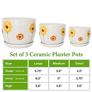 Hlukana Ceramic Plant Pots Set of 3, 6.75/5.6/4.2 inch Planters with Drainage Holes and Saucer, Flower Pots Outdoor Indoor, Modern Decorative Planters for House Plants Garden Planters Succulent Pots