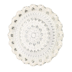 Ozgkee Turkish Tea Coffee Serving Tray, Vintage Style Embossed Pattern Round Coffee Plate for Bar Outdoor Dresser Dessert(Silver)