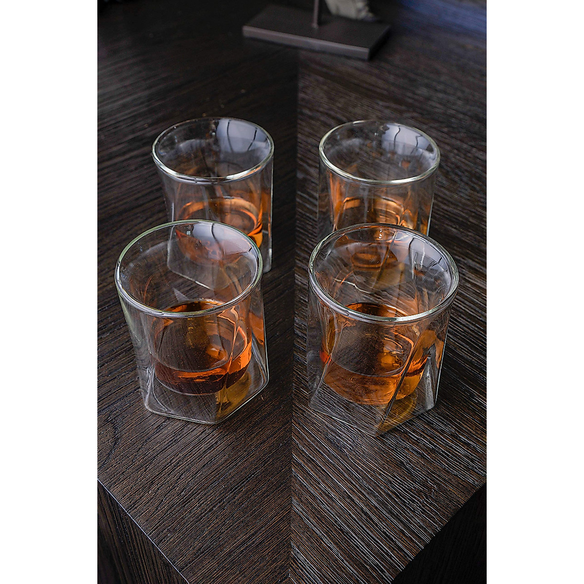 LEMONSODA Double Wall Whiskey Glasses - Insulated Clear Cup Design - Set of 4-300 ml - Premium Whiskey Glasses for Scotch, Single Malt, Whiskey, Bourbon, Rye - Old Fashioned Glass