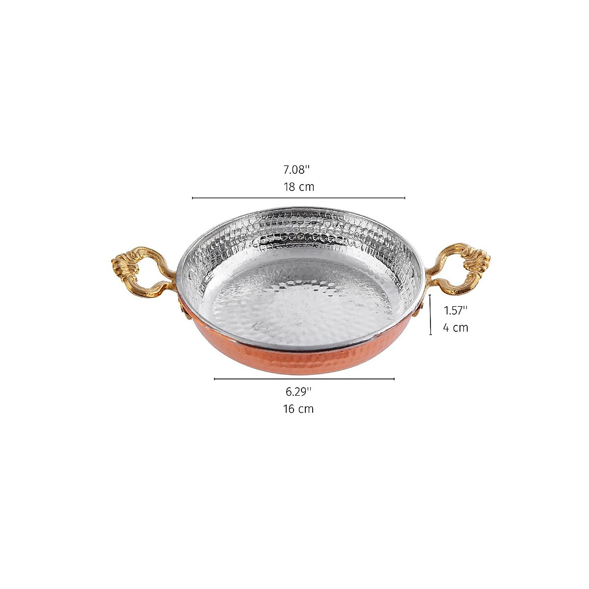 DESTALYA Copper Pan 7.08'' Hammered Handmade Authentic Red Copper Skillet with Metal Handles for Cooking Egg Omelet Frying Pot Stove Top Turkish Sahan 18 cm