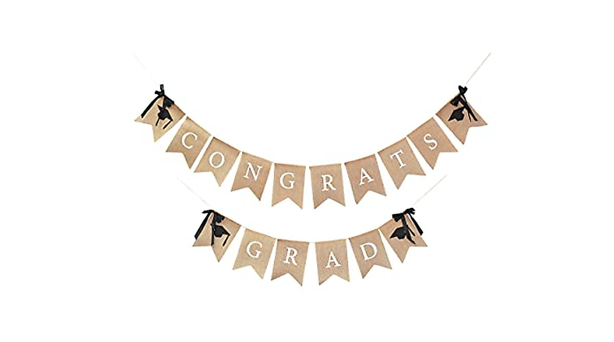 Graduation Banner - Rustic Burlap Congrats Grad Decor | Mandala Crafts