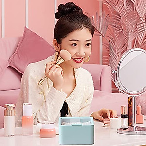 FHDUSRYO 3Pcs Q-tips Holders, White Pink Blue Cotton Swab Ball Dispenser Boxes, 2 Slots Q-tips Storage Box, Cotton Pad Organizer Container with Hinged Lid for Bathroom Dresser Home Decor