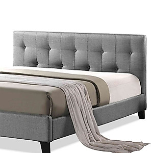 Baxton Studio Annette Linen Modern Bed with Upholstered Headboard, Full, Grey